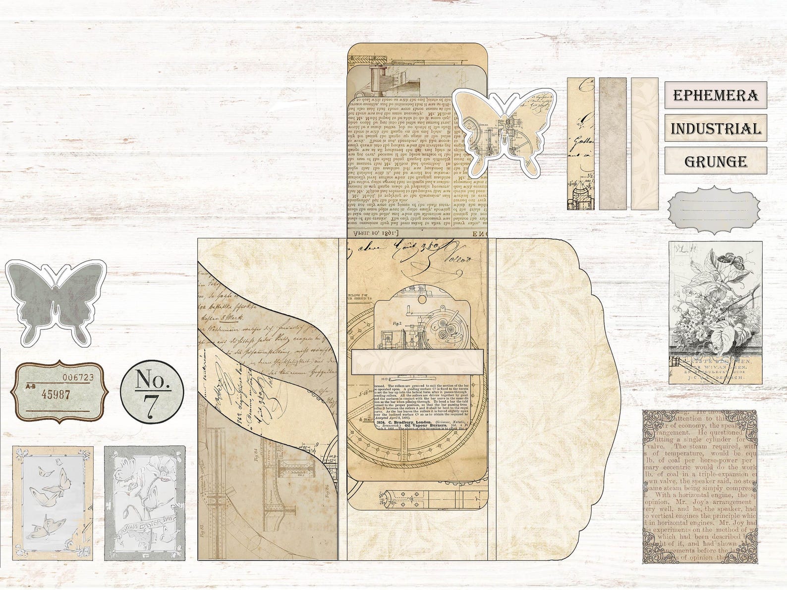Mechanical Steampunk Trifold Tall Folio Industrial Vintage Waterfall ...