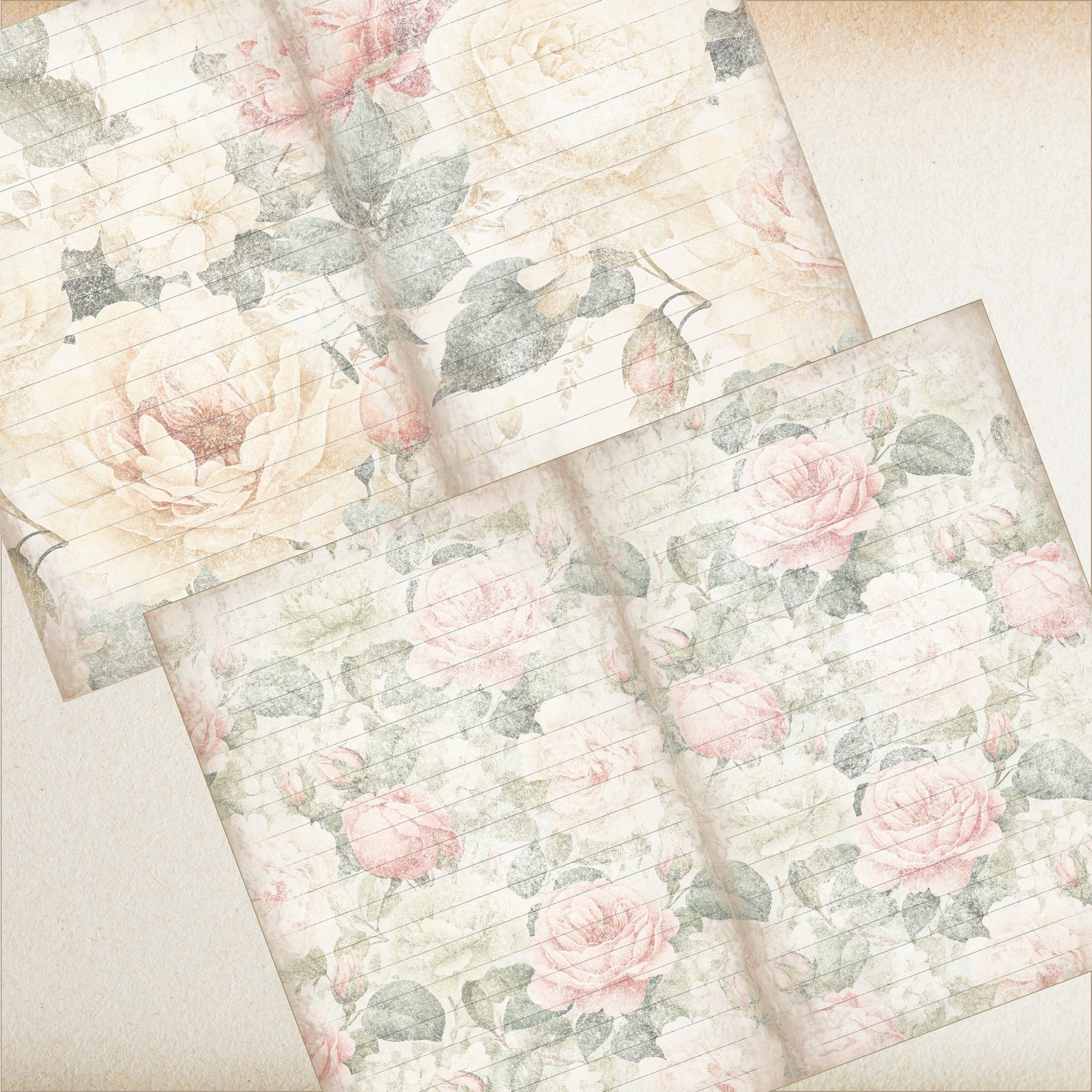 Rose Junk Journal Vintage Lined Paper, Floral Shabby Chic Junk Journal ...
