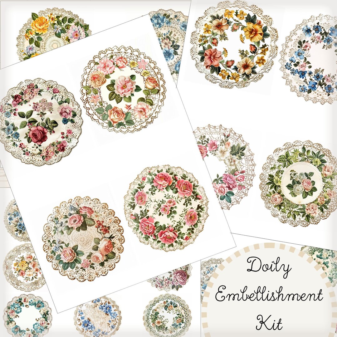Doily Junk Journal Ephemera Kit - Vintage Lace and Floral Doily Clip ...
