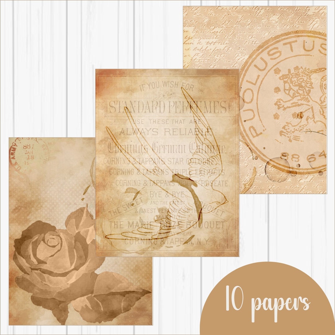 Coffee Dyed Junk Journal Paper Coffee Stained Pages Digital Printable ...