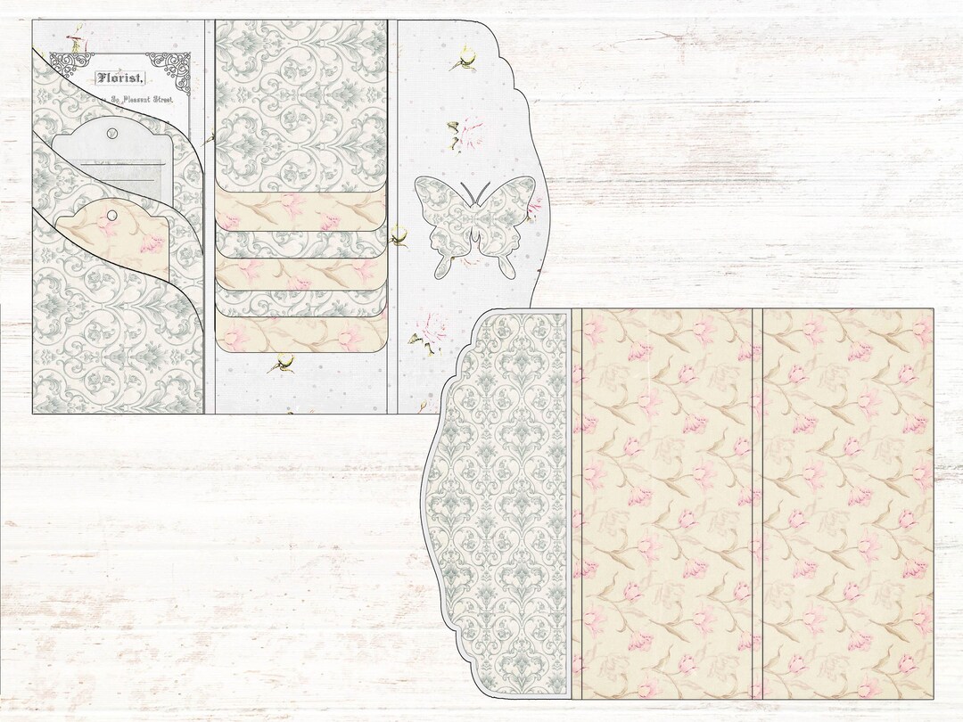 Vintage Floral Trifold Tall Folio Waterfall Tab Flip Junk Journal Kit ...