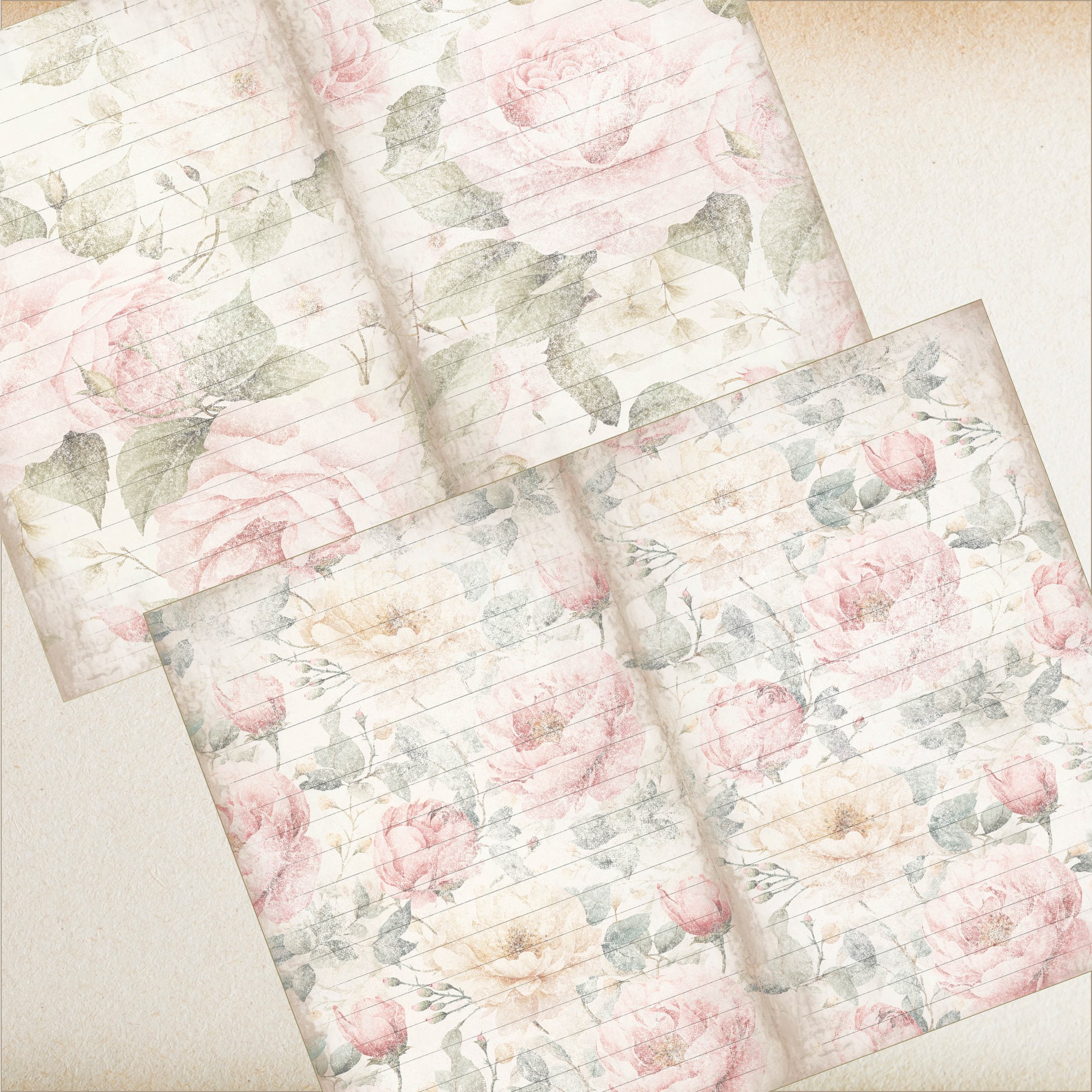 Rose Junk Journal Vintage Lined Paper, Floral Shabby Chic Junk Journal ...