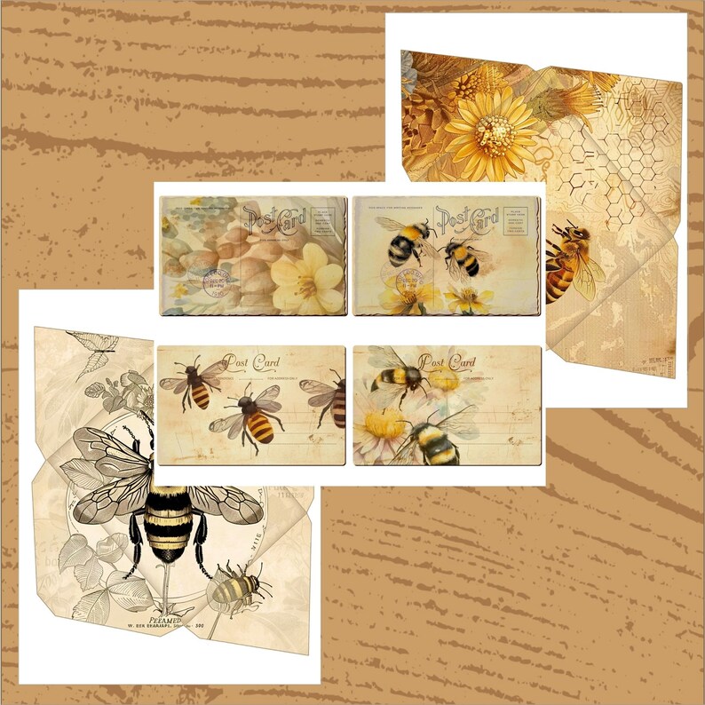 Bee Junk Journal Kit - Shabby Vintage Bee Papers Pockets Tags Ephemera ...