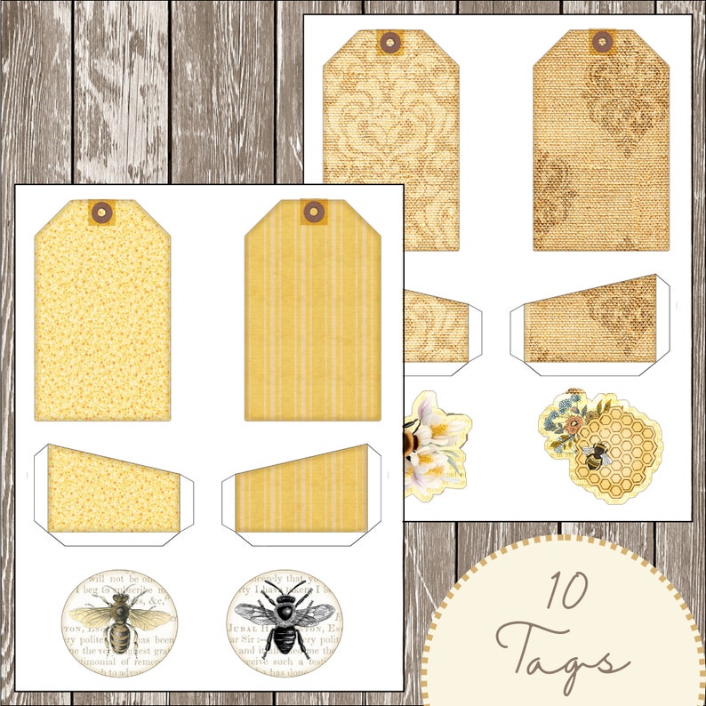 Bee Pocket Tags Junk Journal Kit Vintage Yellow Bee Themed Ephemera ...