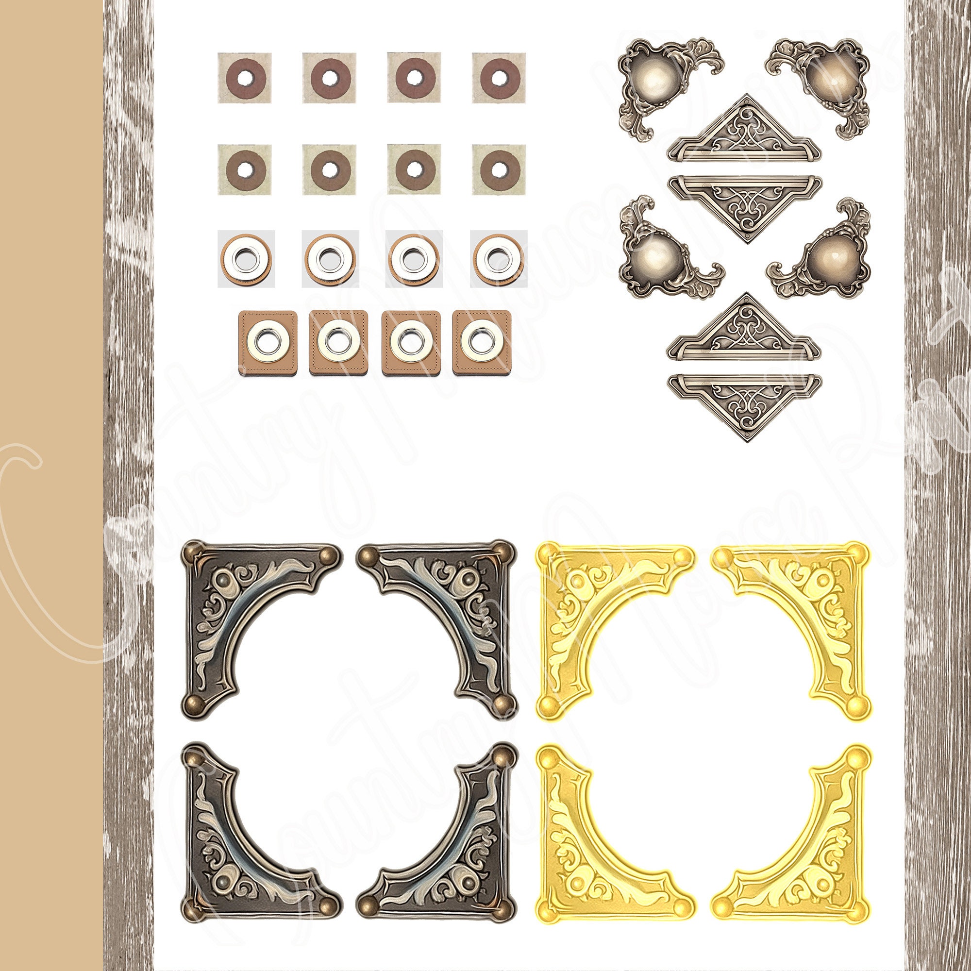 Junk Journal Faux Hardware Kit: Hinges, Bookplates, Nameplates, Keyhole ...