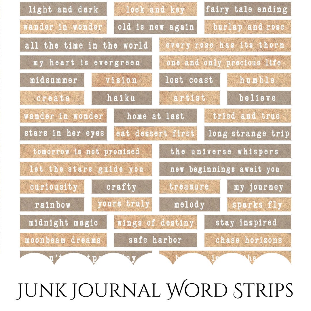 Neutral Junk Journal Word Strips Word Sentiments Labels Inspirational ...