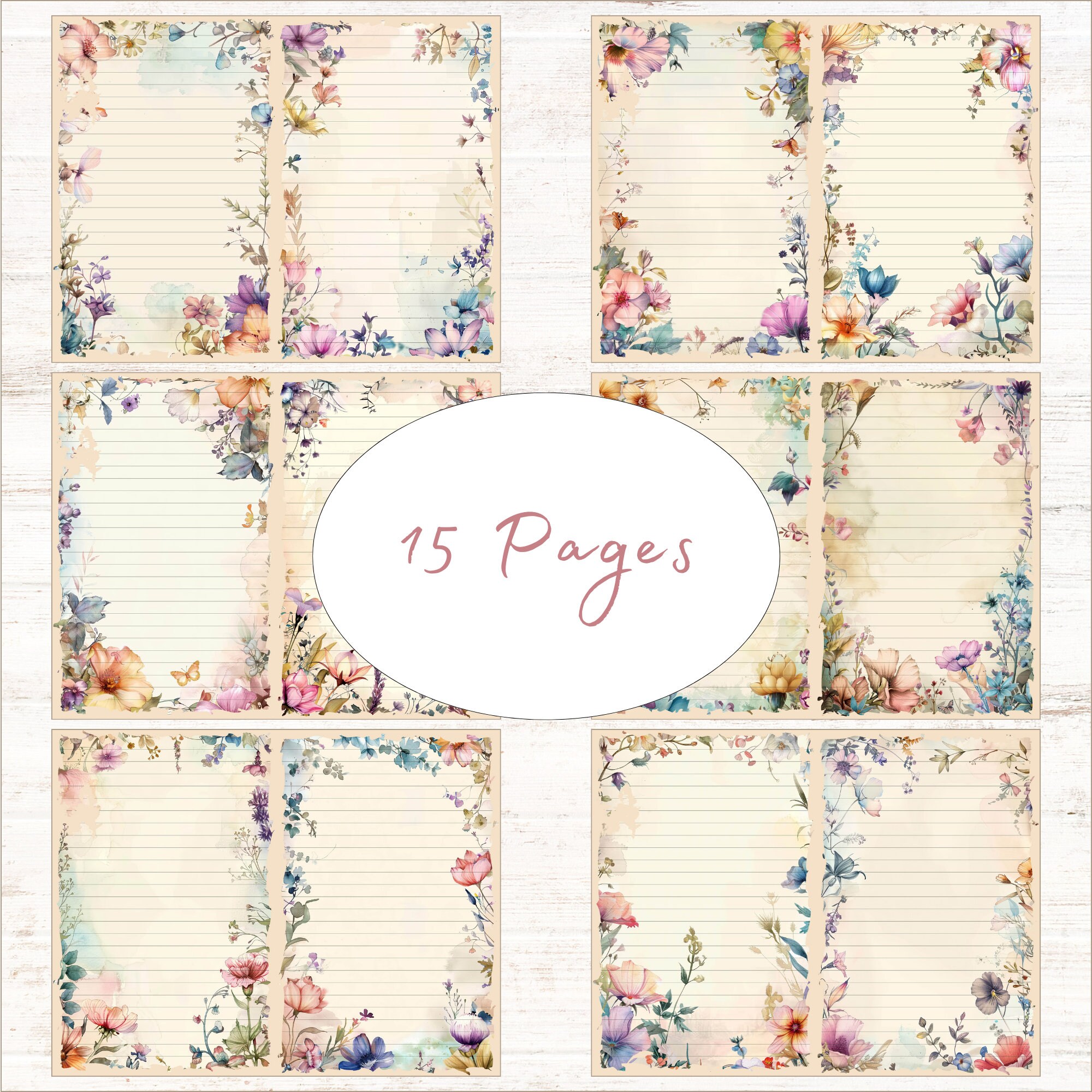 Junk Journal Lined Flower Paper, Pretty Vintage Floral Junk Journal ...