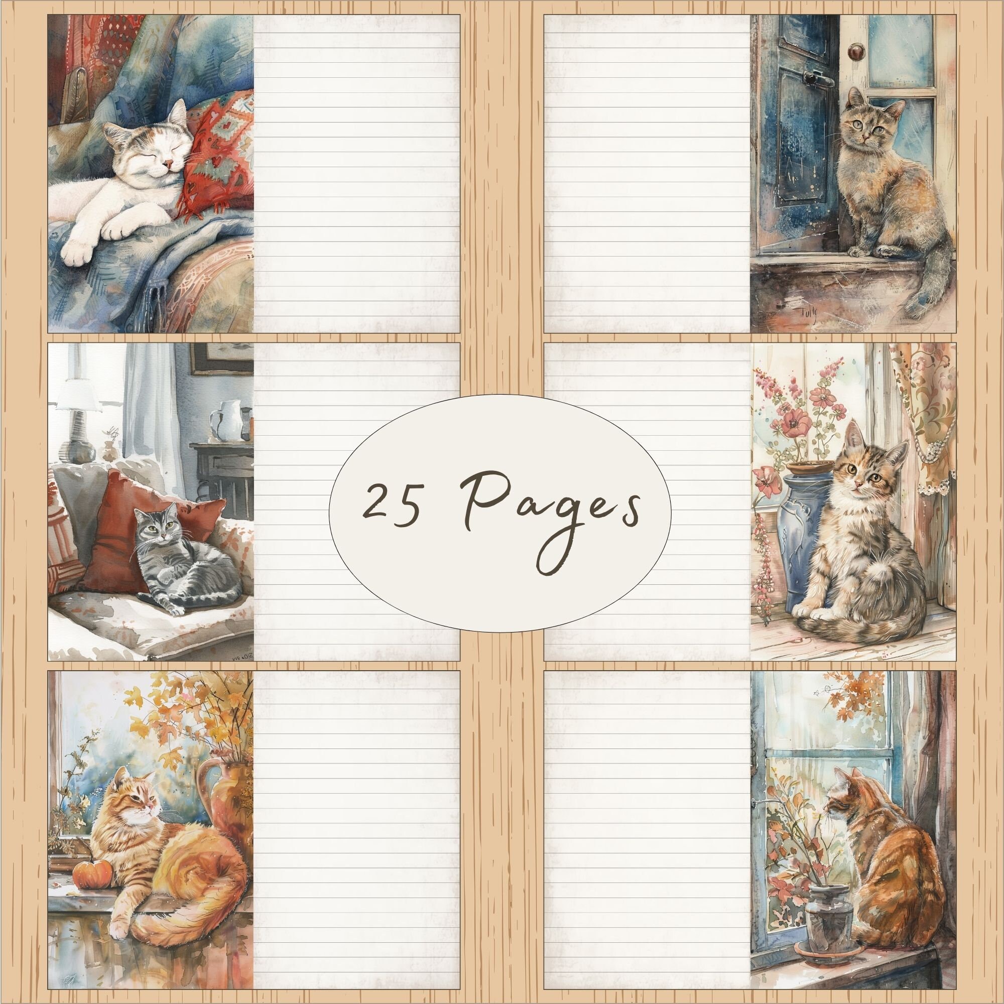 Junk Journal Cozy Cats at Home Signature Paper, Vintage Cat Junk ...