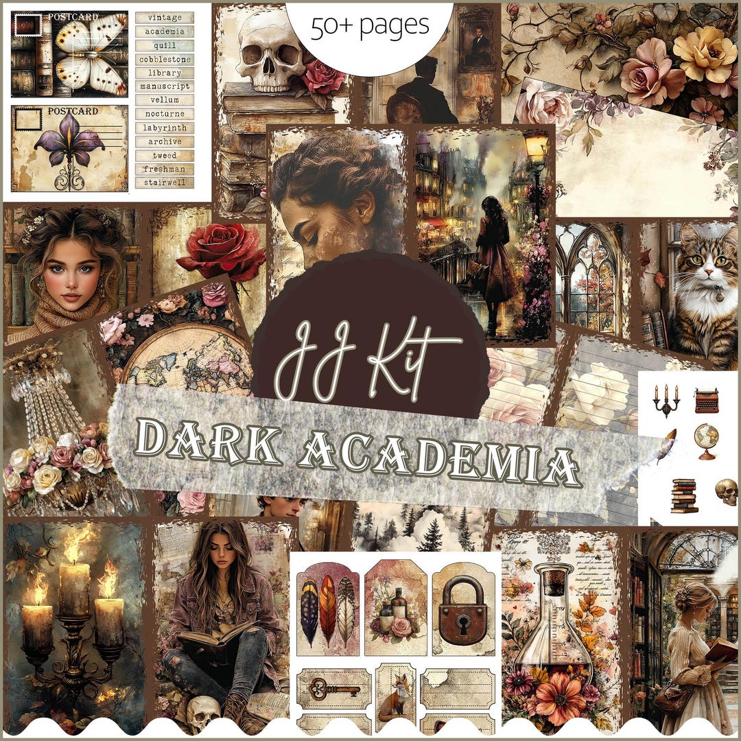 Dark Academia Printable Junk Journal Kit Digital Gothic Library Journal ...