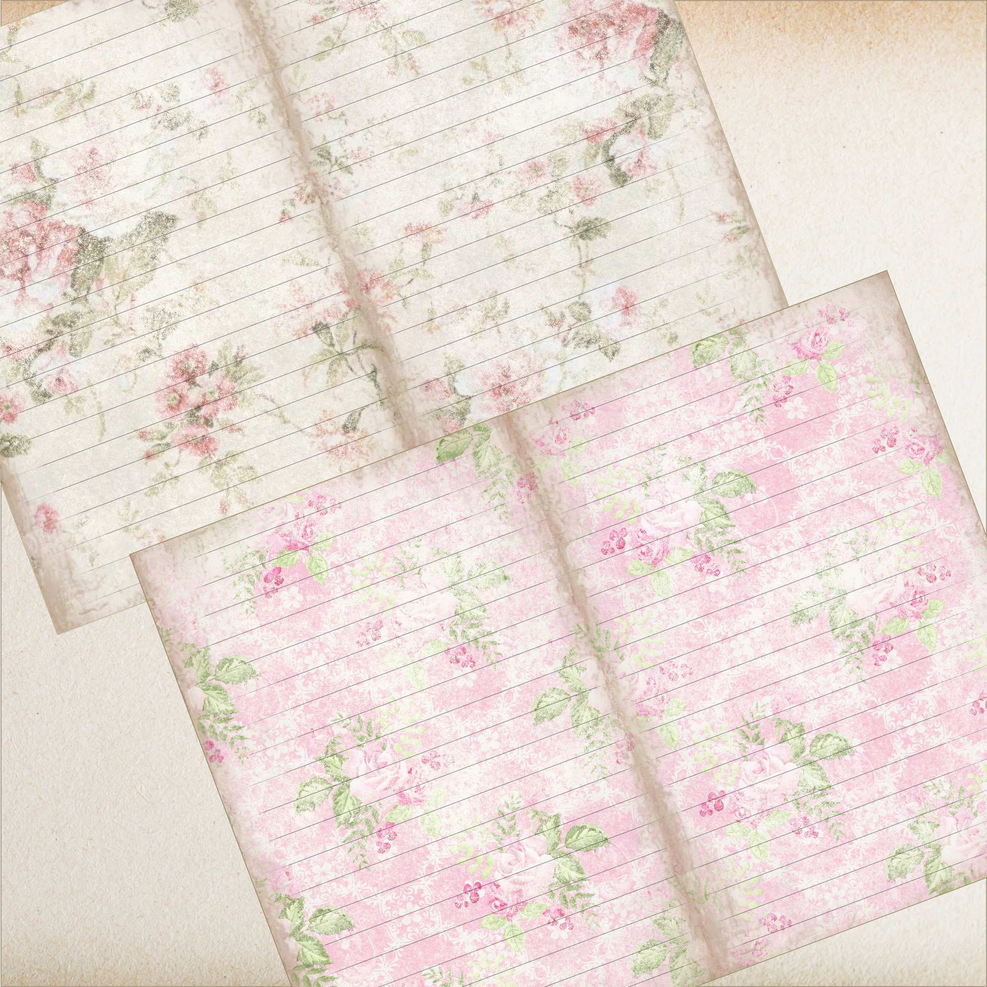 Junk Journal Pink Lined Paper, Pink Shabby Chic Junk Journal Pages ...