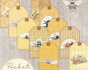 Bee Junk Journal Kit Shabby Vintage Bee Papers Pockets Tags Ephemera ...