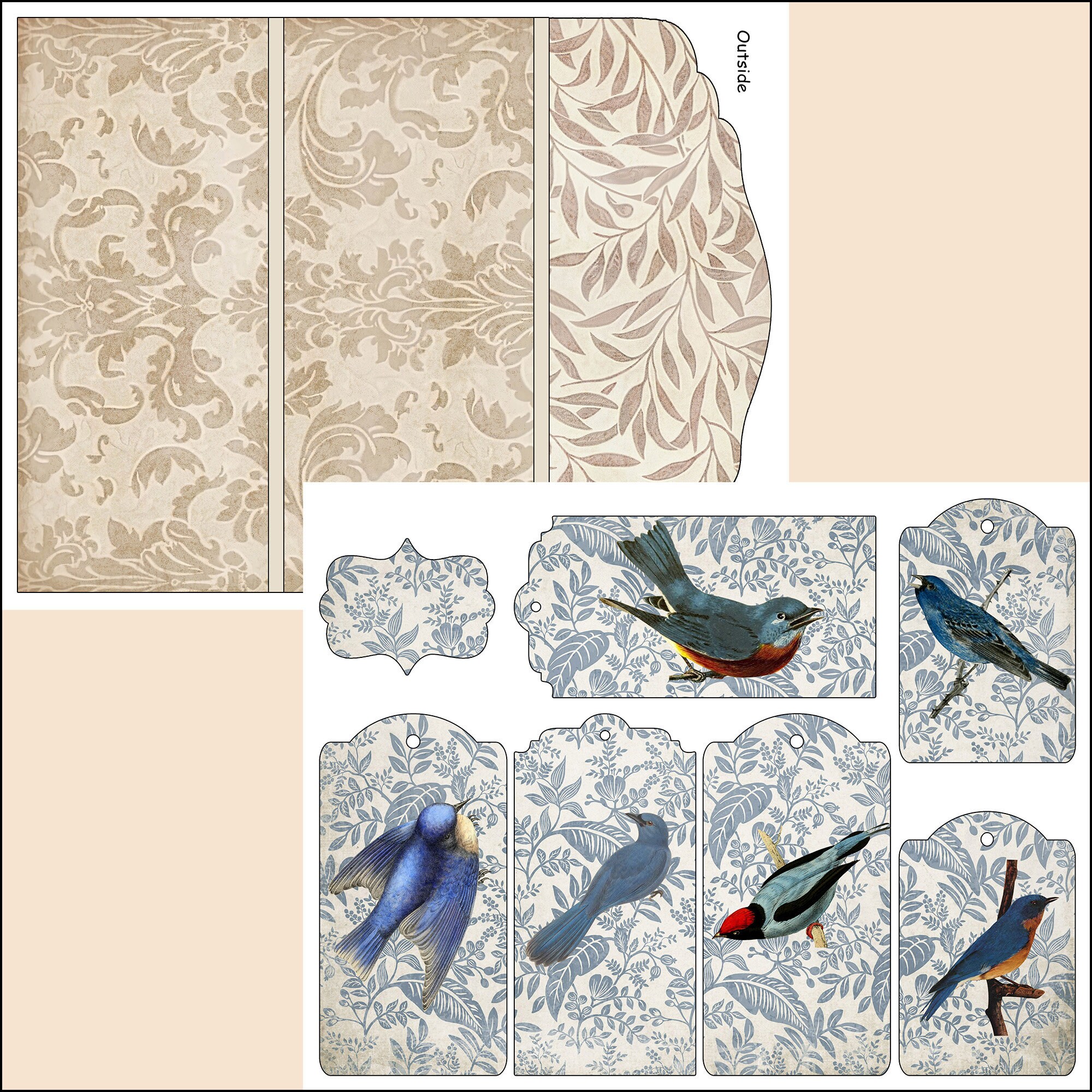 Waterfall Folio Neutral Junk Journal Kit Tall Trifold Art Nouveau Junk ...
