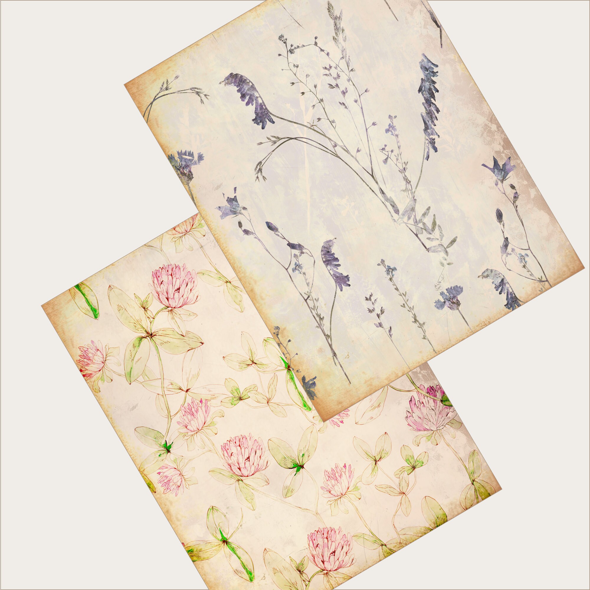 Wildflower Junk Journal Floral Background Pages - Vintage Aged Antique ...