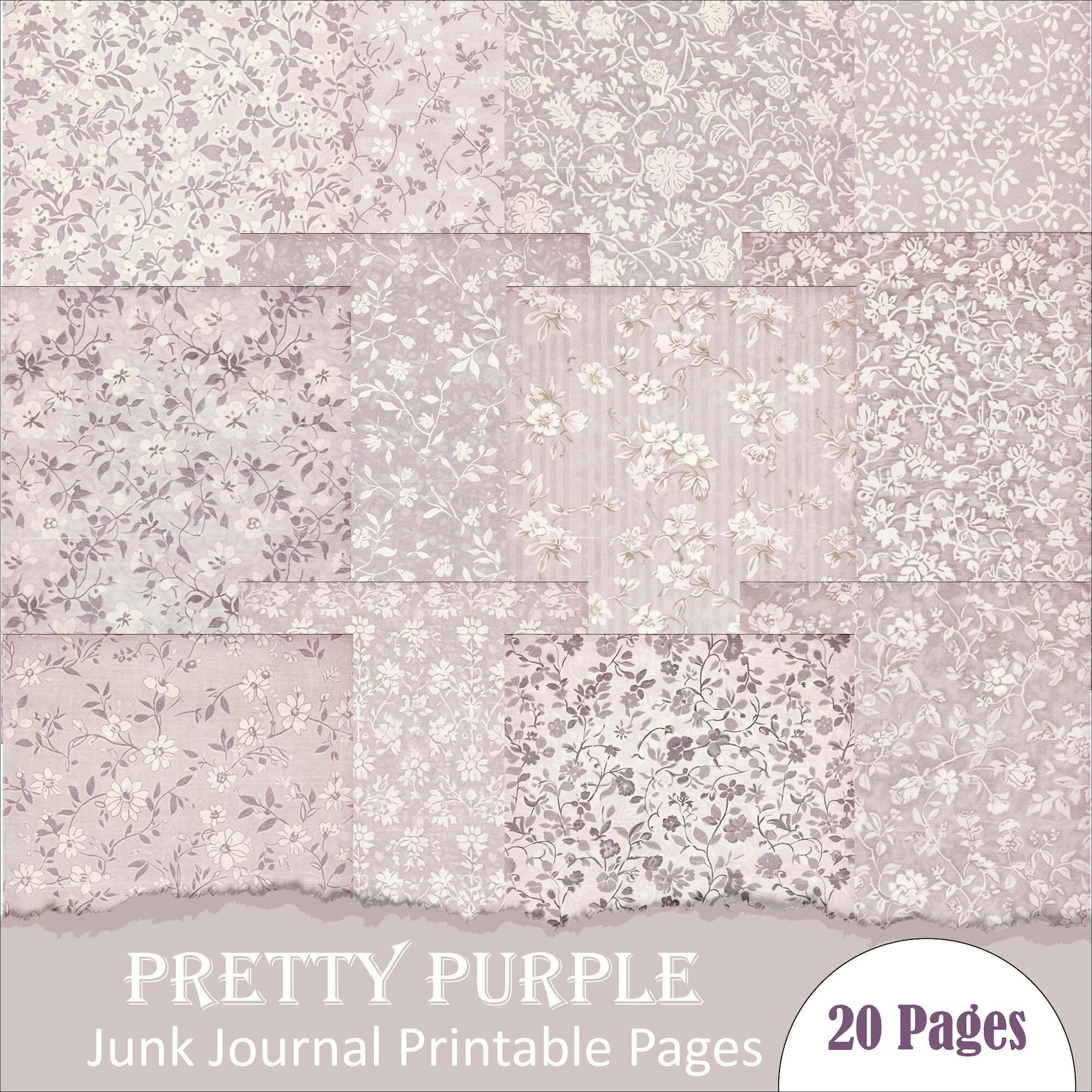 Purple Junk Journal Digital Pages Vintage Purple Patterns Background ...