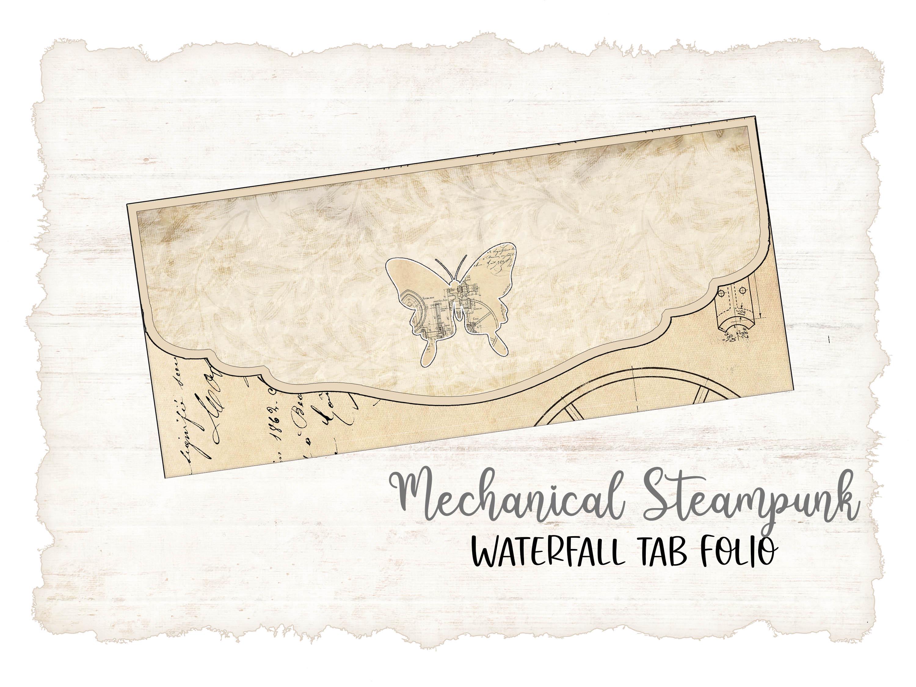 Mechanical Steampunk Trifold Tall Folio Industrial Vintage Waterfall ...