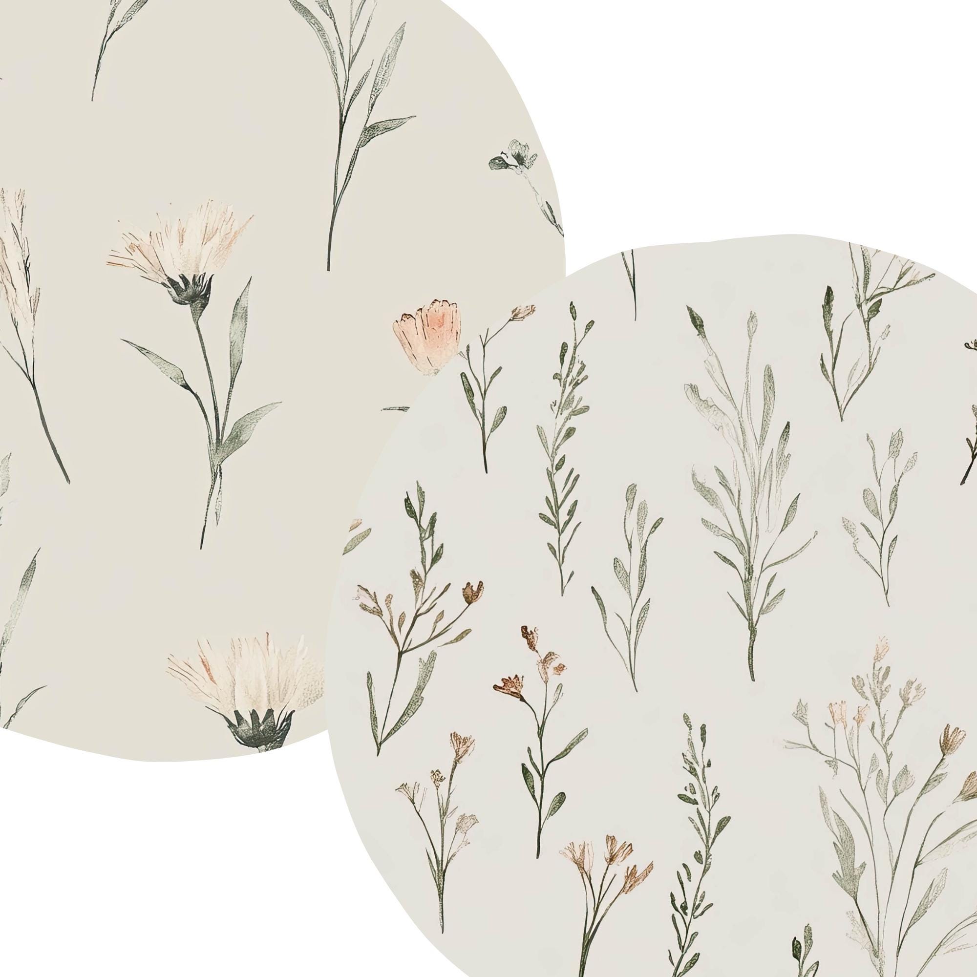 Neutral Floral Digital Paper Muted Flower Boho Pattern Botanical ...
