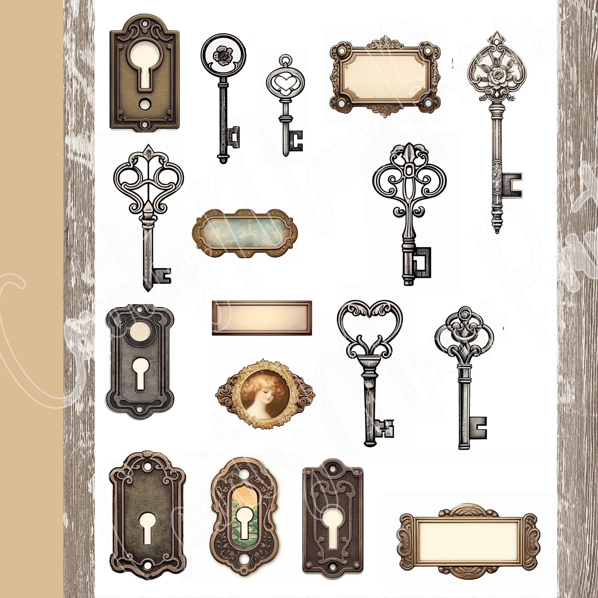 Junk Journal Faux Hardware Kit: Hinges, Bookplates, Nameplates, Keyhole ...