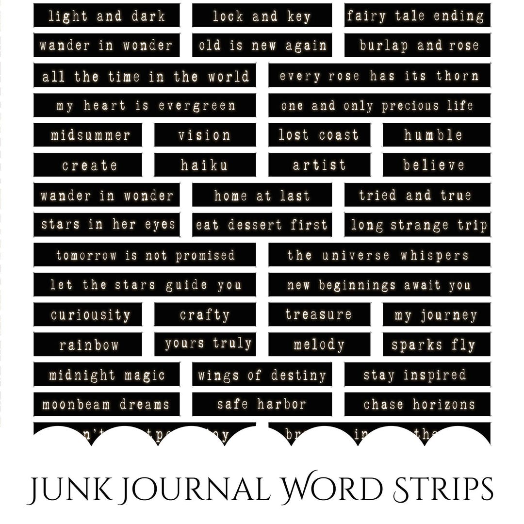 White Text Junk Journal Word Strips Word Sentiments Labels ...