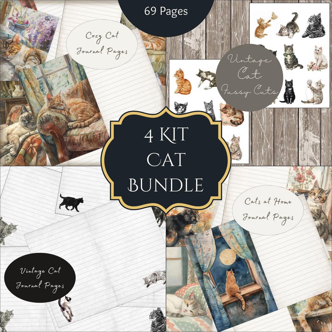 Cat Digital Junk Journal Kit Cat Bundle Printable PDF Journal Pages ...