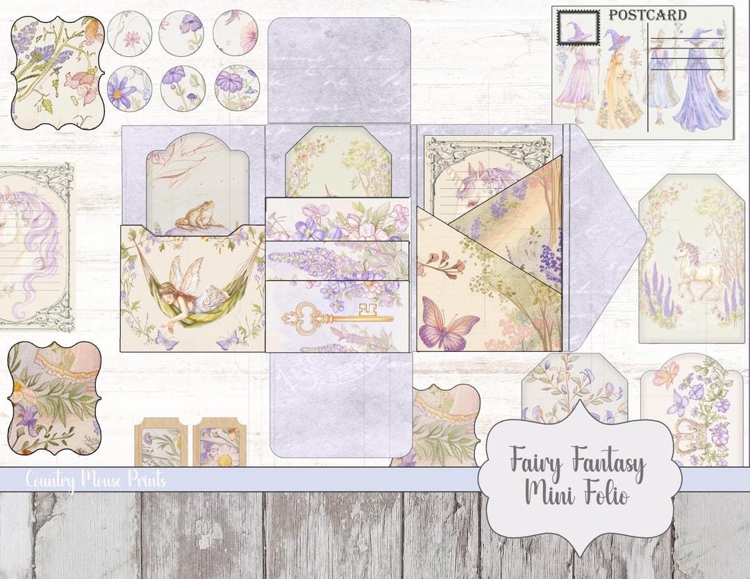 Fantasy Fairytale Mini Folio Kit Junk Journal Kit Fairy Castle Unicorn ...