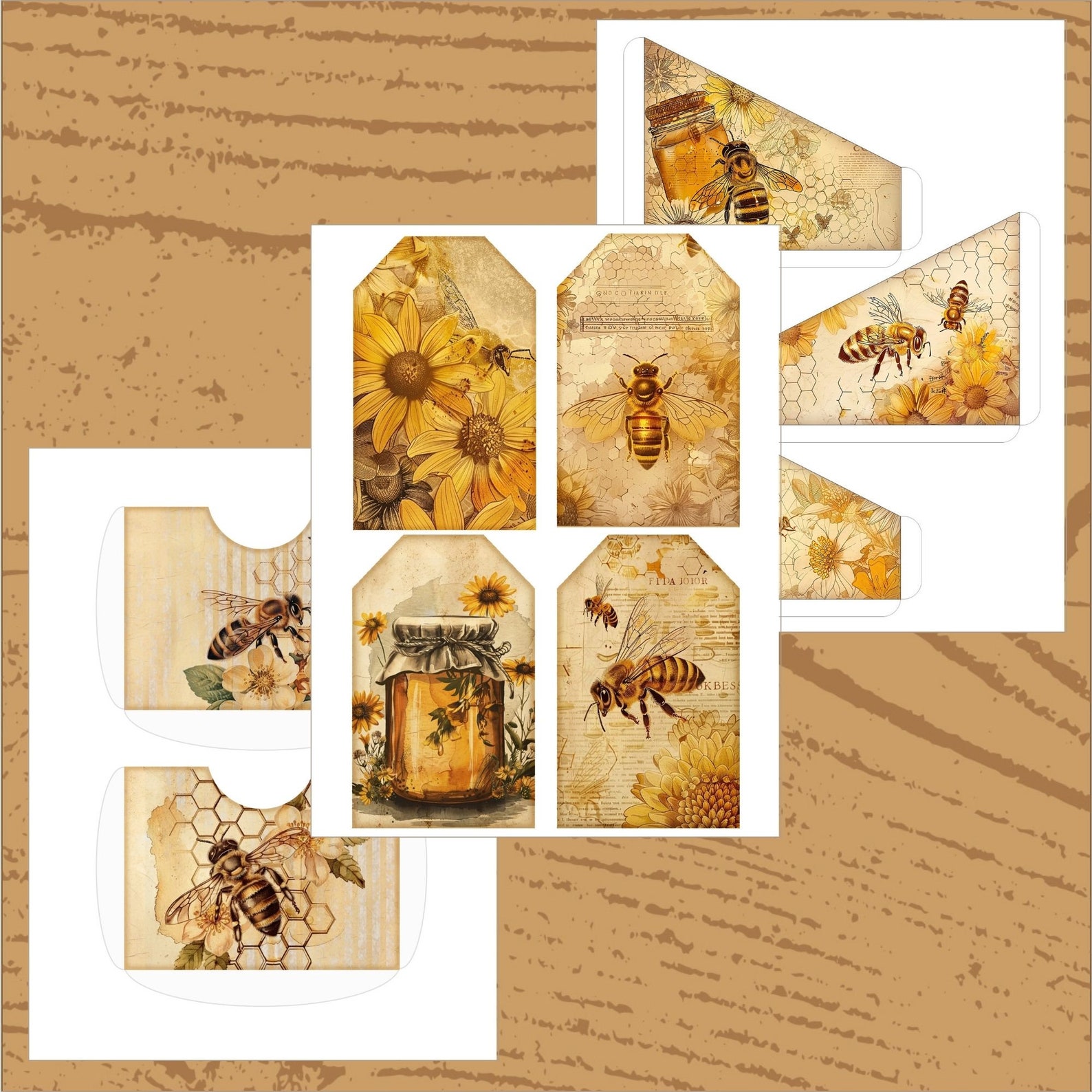 Bee Junk Journal Kit - Shabby Vintage Bee Papers Pockets Tags Ephemera ...
