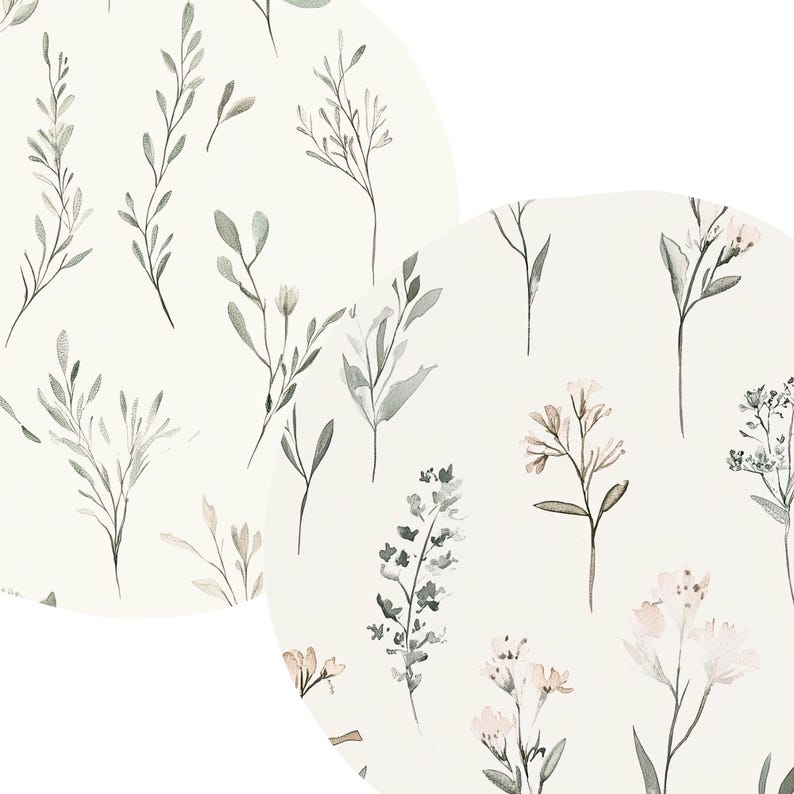 Neutral Floral Digital Paper Muted Flower Boho Pattern Botanical ...