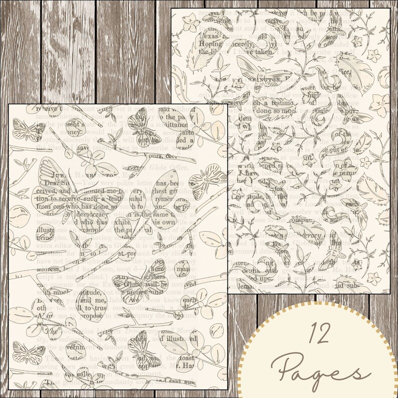 Vintage Text Junk Journal Pages Bird Butterfly and Feather Nature ...