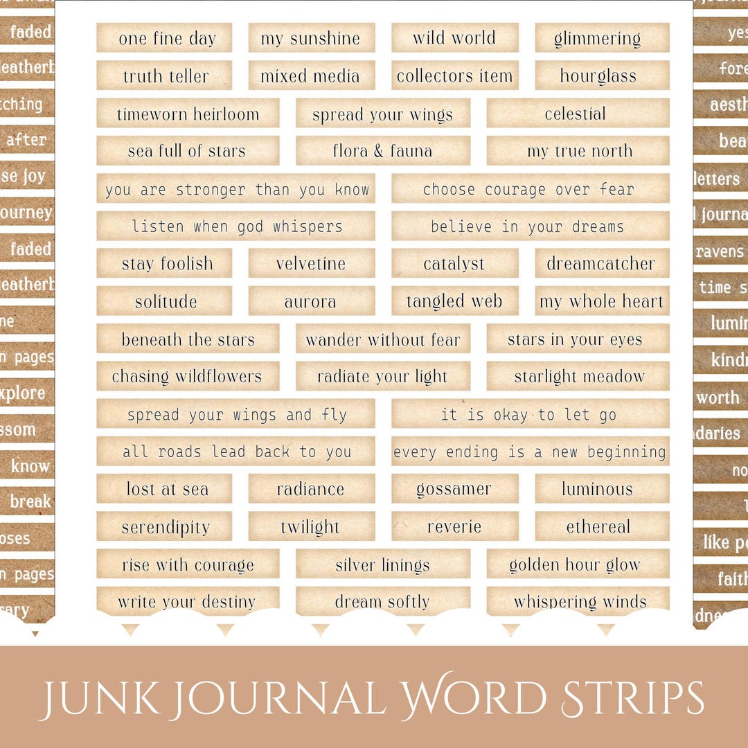 Neutral Junk Journal Word Strips Typewriter Font Quotes Sentiments Word ...