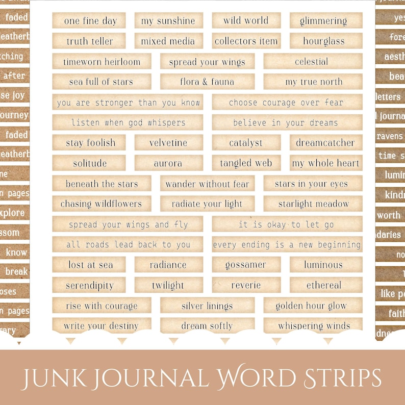 Neutral Junk Journal Word Strips Typewriter Font Quotes Sentiments Word ...