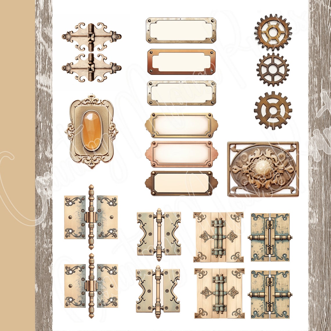 Junk Journal Faux Hardware Kit: Hinges, Bookplates, Nameplates, Keyhole ...