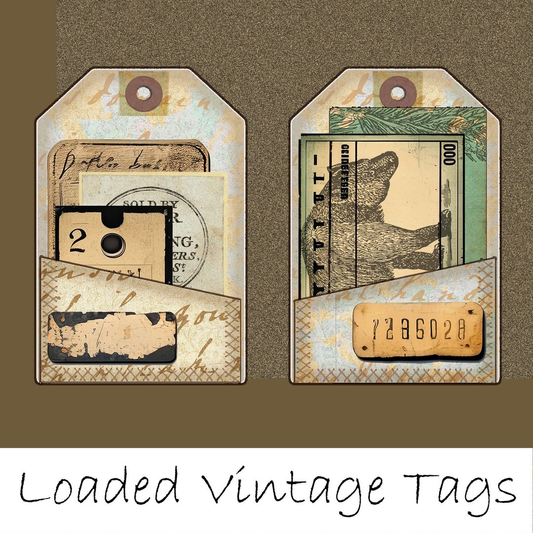 Loaded Pocket Tags Junk Journal Chunky Layering Tag Vintage Grungy ...