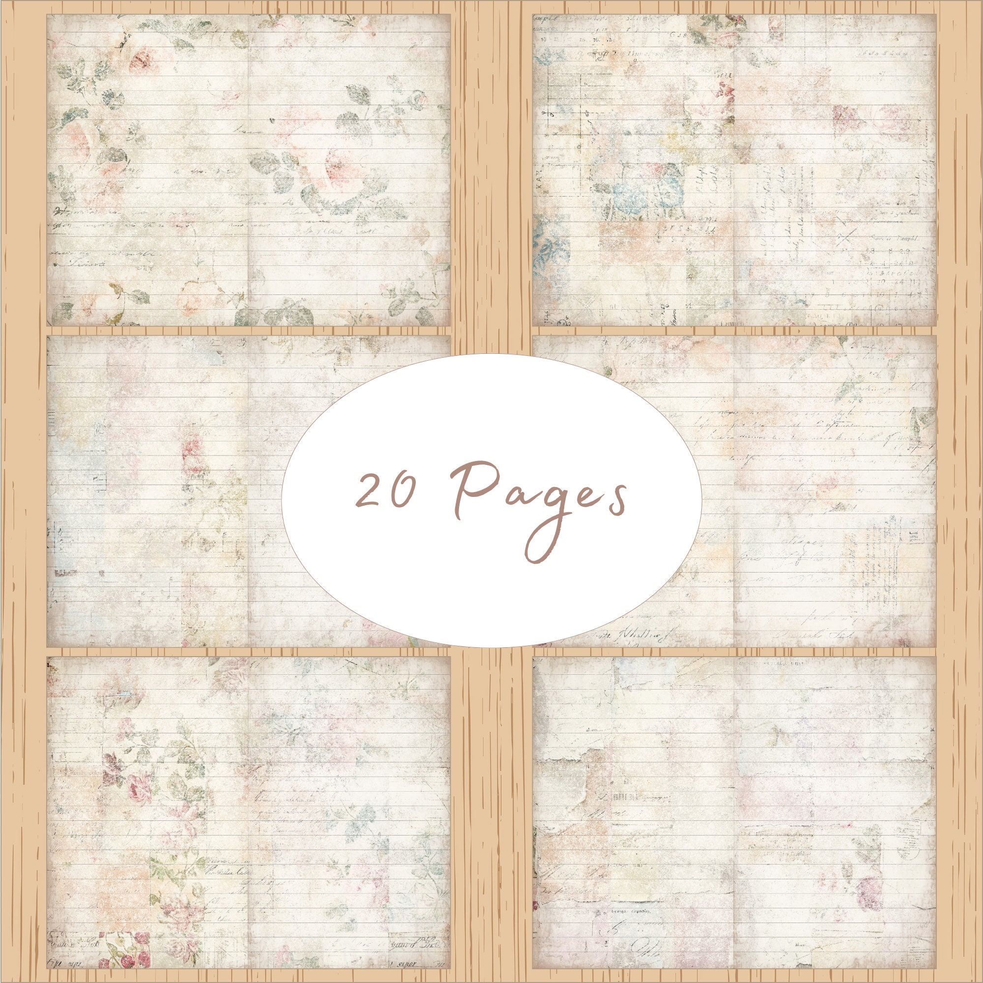Shabby Vintage Floral Lined Junk Journal Paper, Vintage Neutral Pink ...