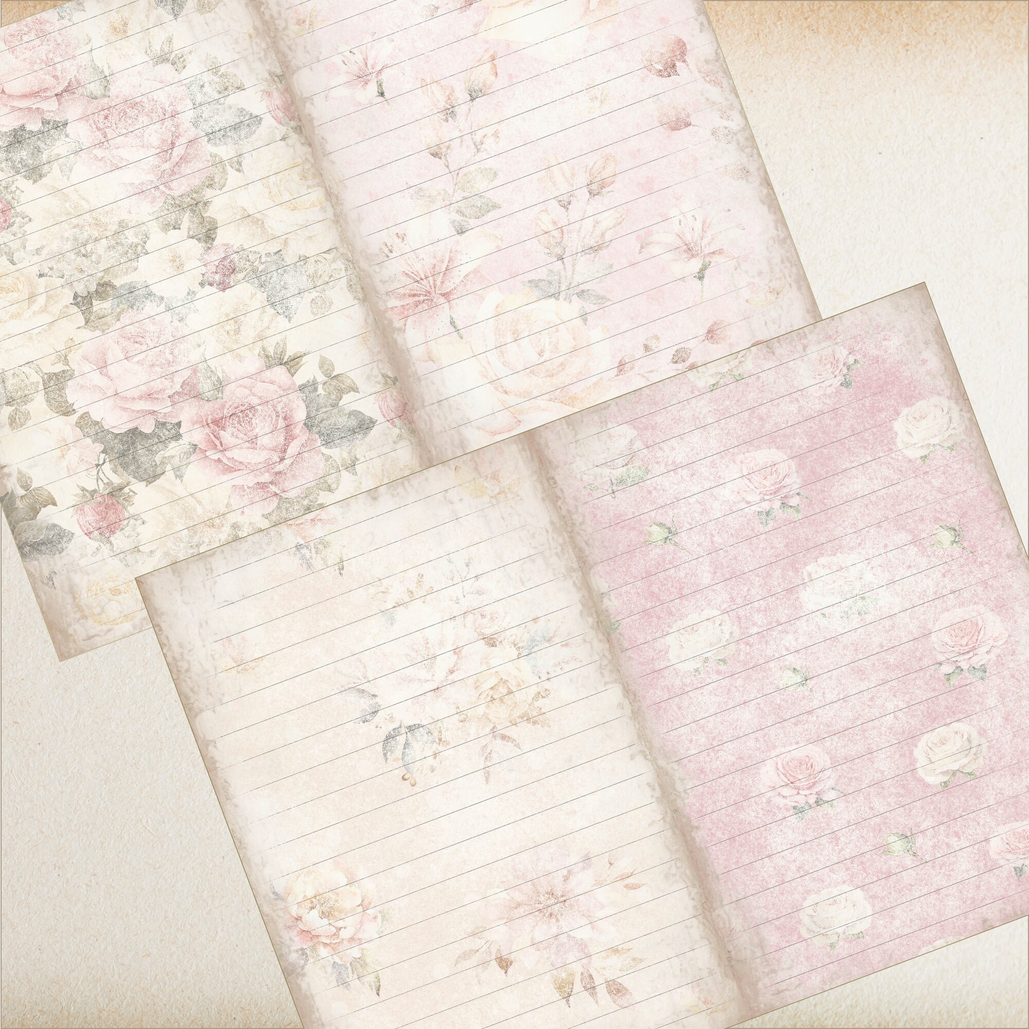 Rose Junk Journal Vintage Lined Paper, Floral Shabby Chic Junk Journal ...