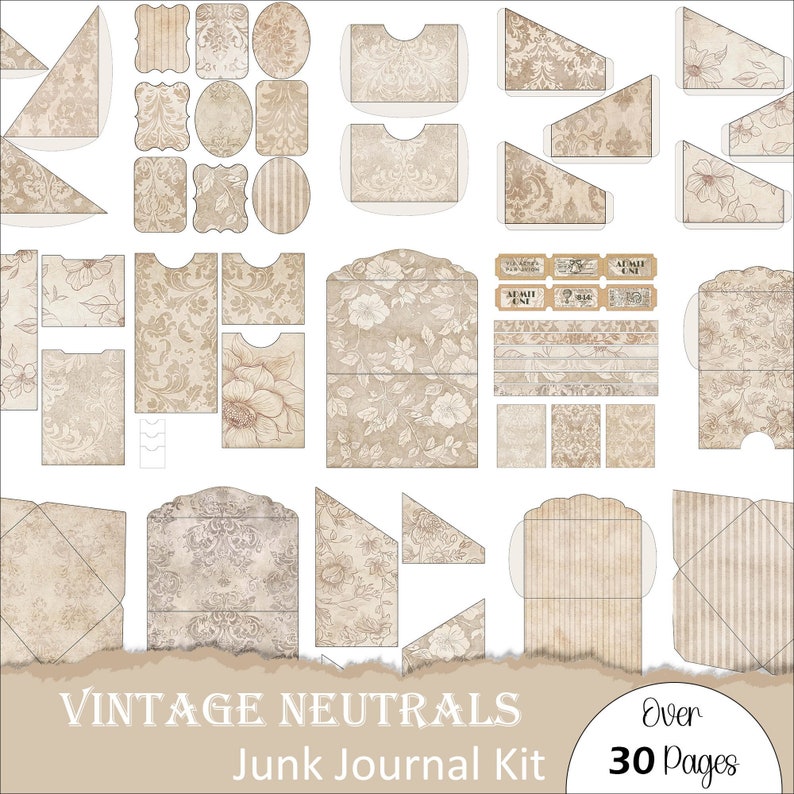 Neutral Pattern Junk Journal Kit Vintage Neutral Junk Journal Bundle ...