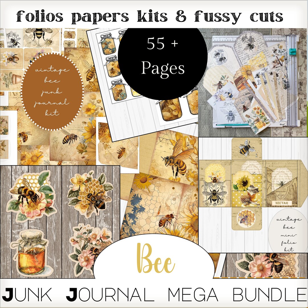 Bee Mega Bundle Junk Journal Kit - 7 Kits in One - Shabby Vintage Bee ...