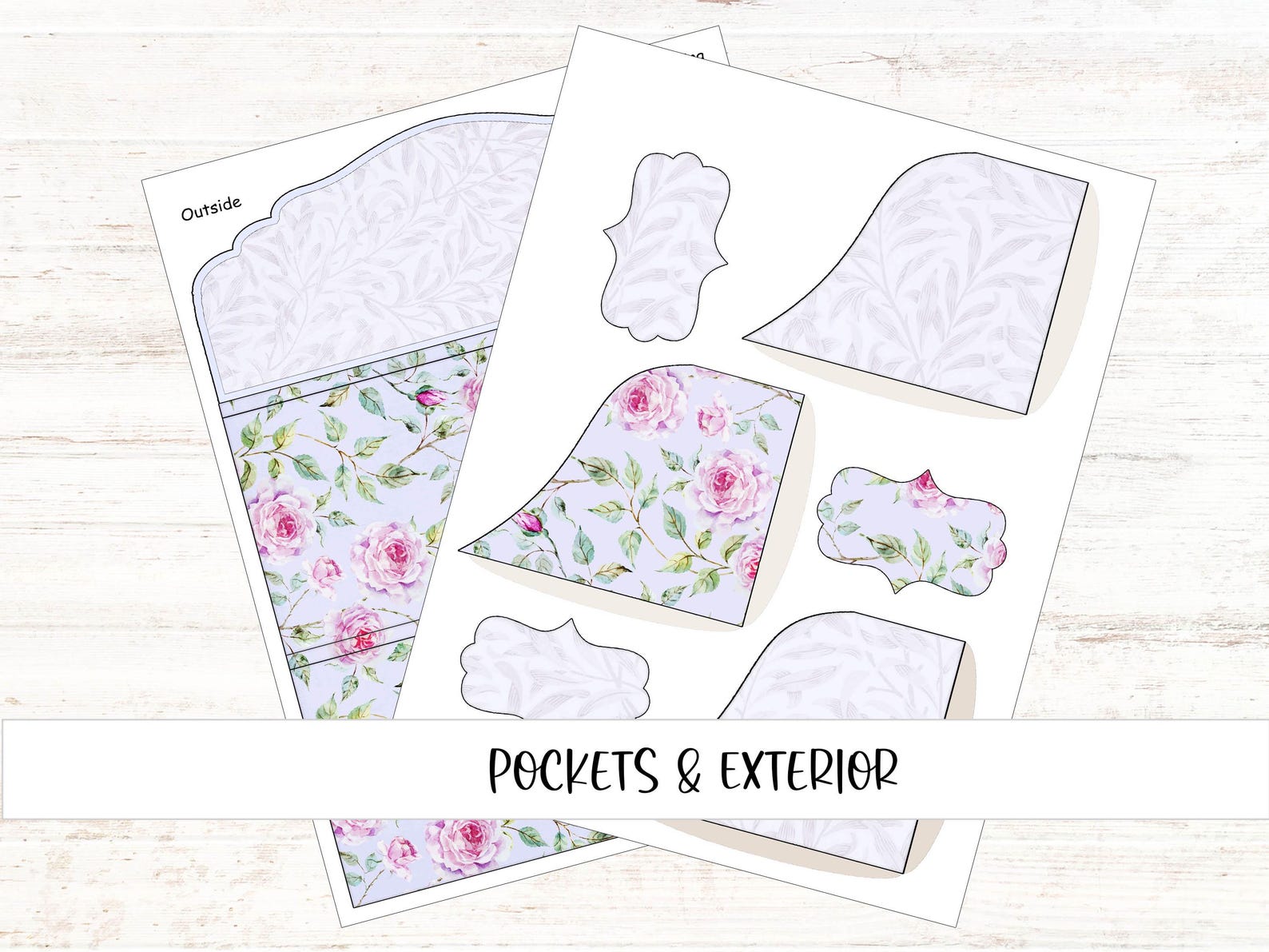 Blue Floral Trifold Tall Folio Vintage Pretty Roses Waterfall Tab Flip ...