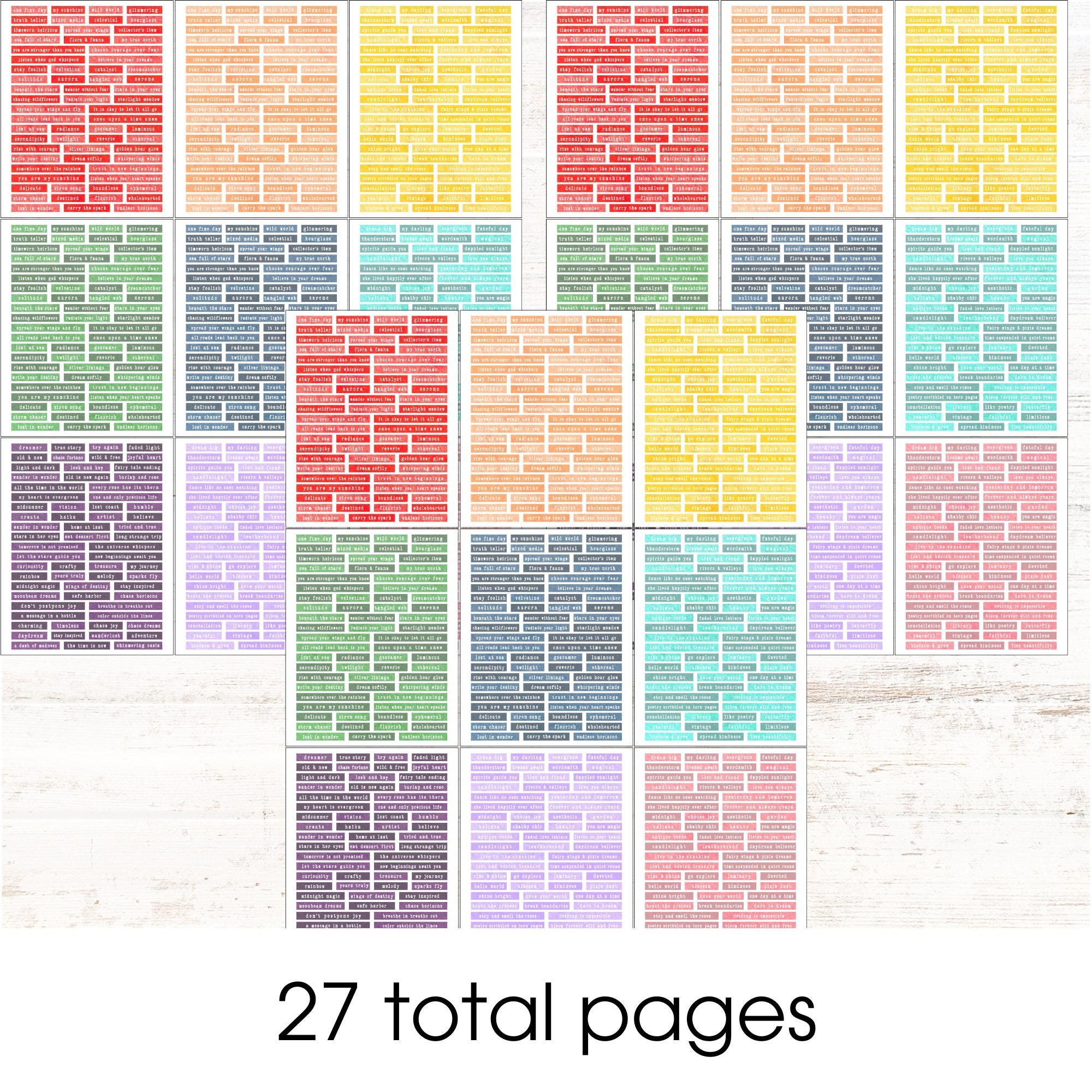 Colored Junk Journal Word Strips Rainbow Colors Quotes Sentiments Word ...