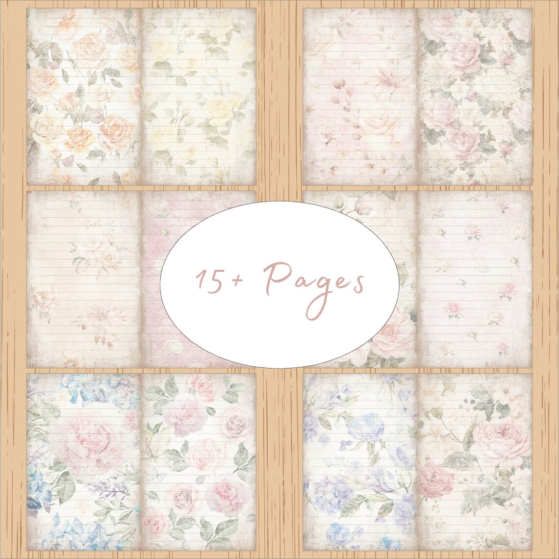 Rose Junk Journal Vintage Lined Paper, Floral Shabby Chic Junk Journal ...