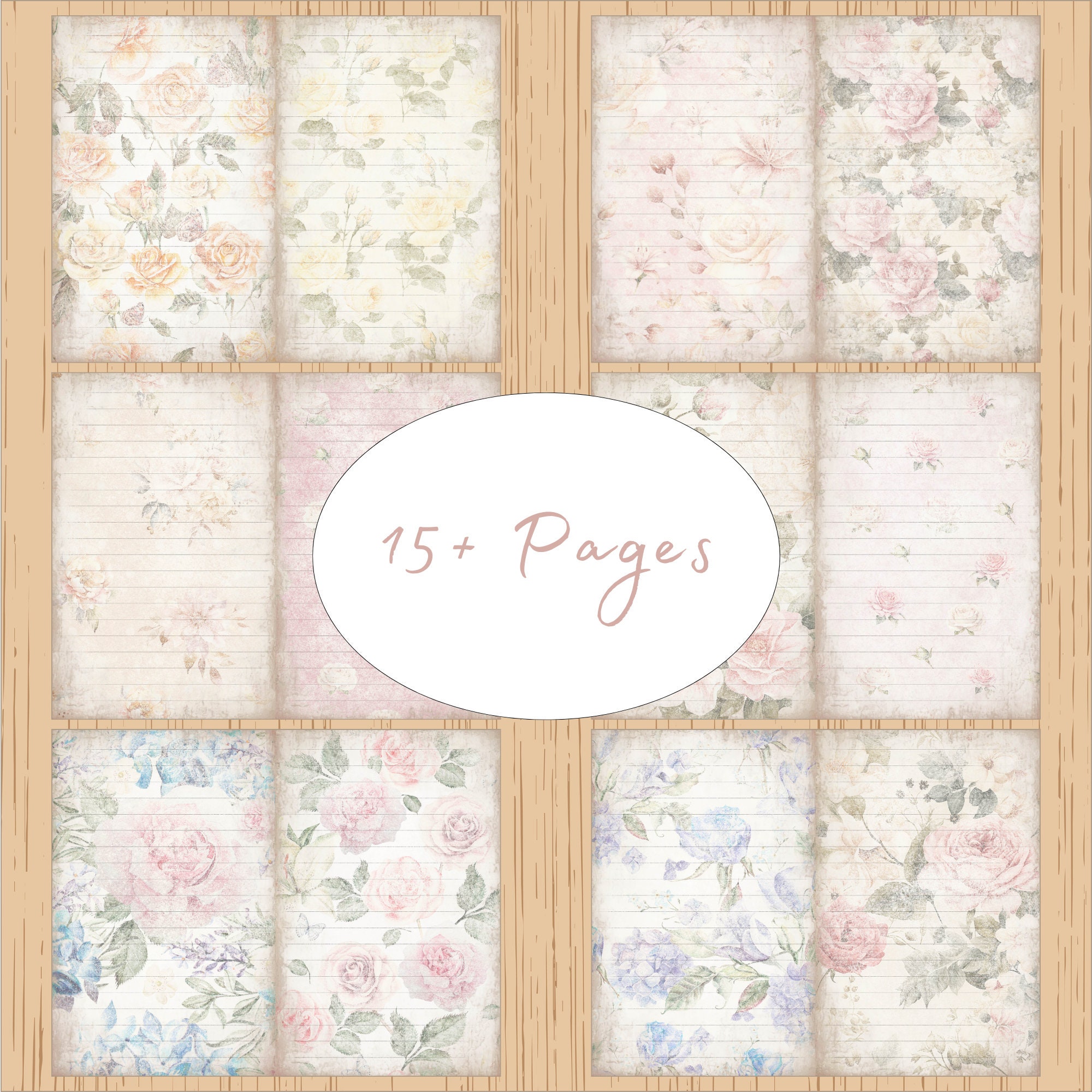 Rose Junk Journal Vintage Lined Paper, Floral Shabby Chic Junk Journal ...