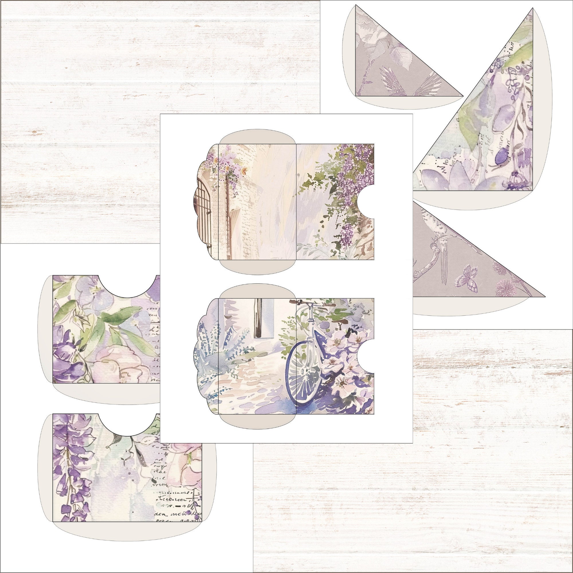 Purple Lavender Junk Journal Embellishment Kit Pockets Envelopes Tags ...