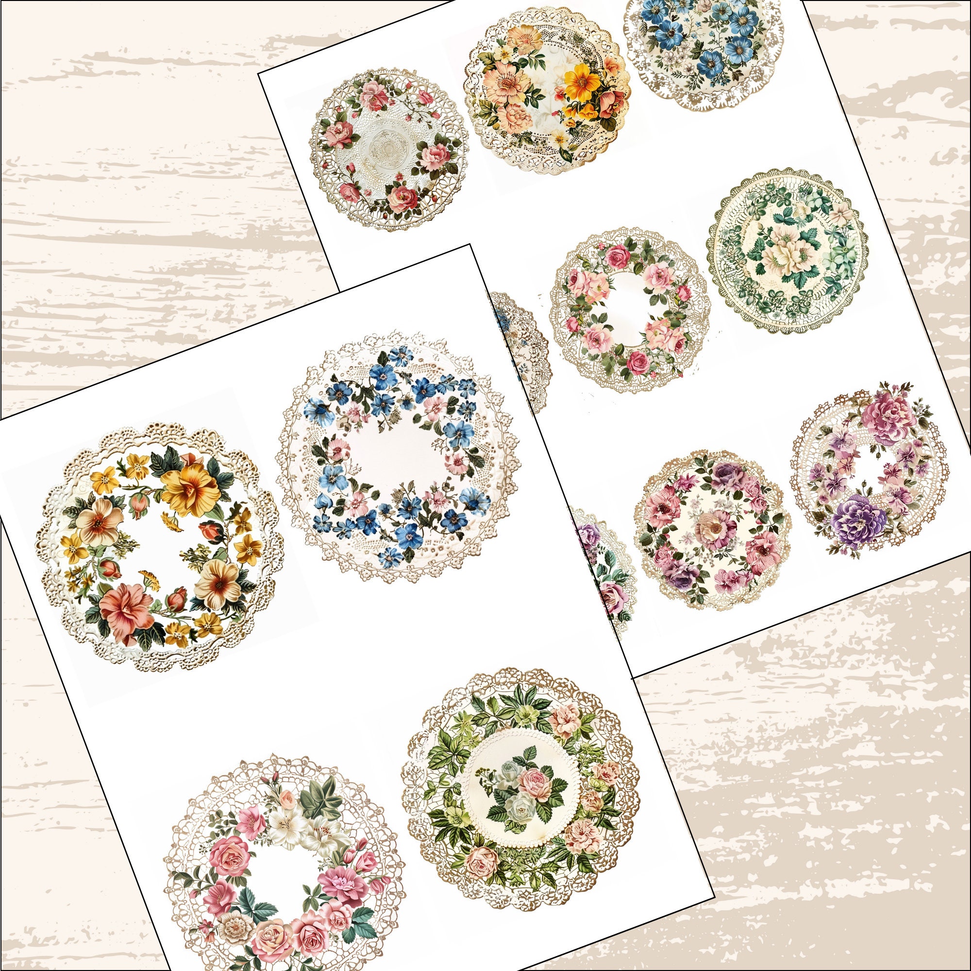 Doily Junk Journal Ephemera Kit - Vintage Lace and Floral Doily Clip ...