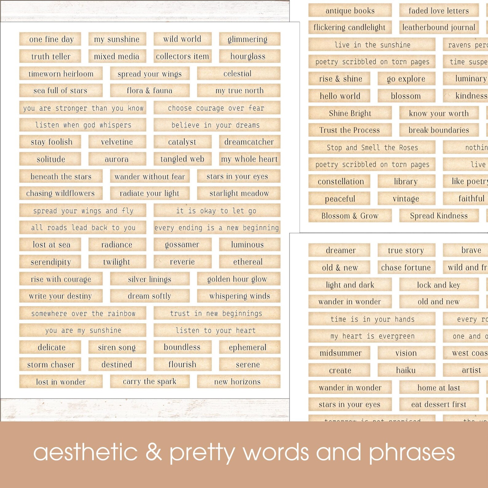 Neutral Junk Journal Word Strips Typewriter Font Quotes Sentiments Word ...