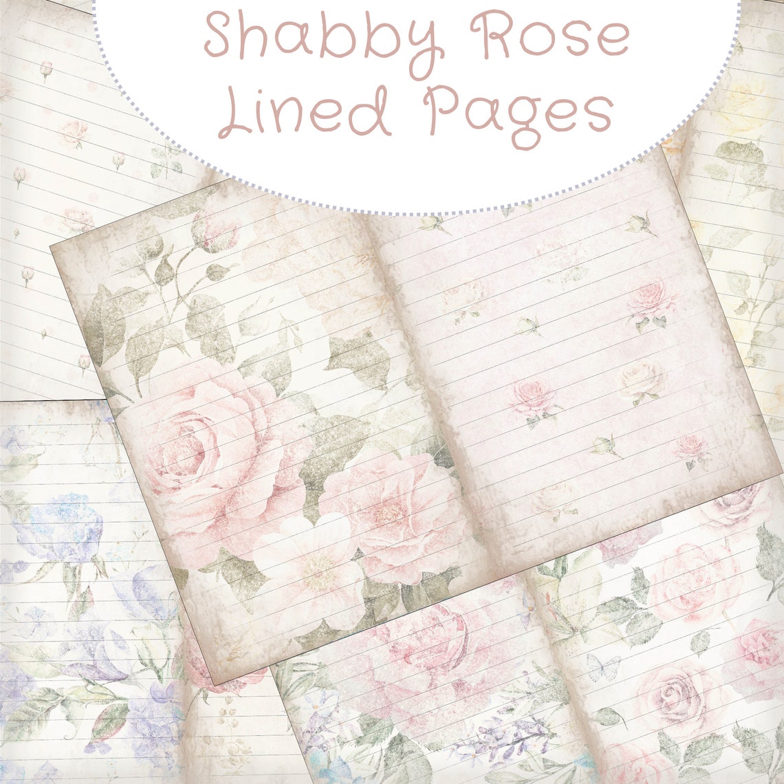 Rose Junk Journal Vintage Lined Paper, Floral Shabby Chic Junk Journal ...