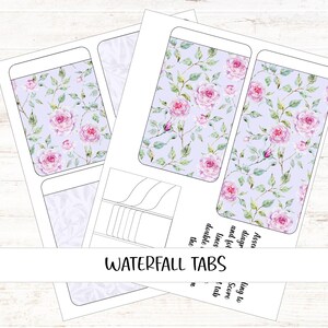 Blue Floral Trifold Tall Folio Vintage Pretty Roses Waterfall Tab Flip ...