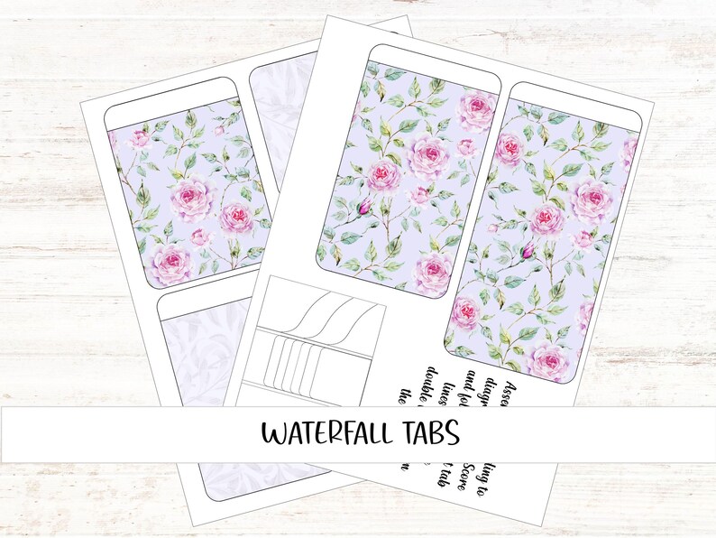 Blue Floral Trifold Tall Folio Vintage Pretty Roses Waterfall Tab Flip ...