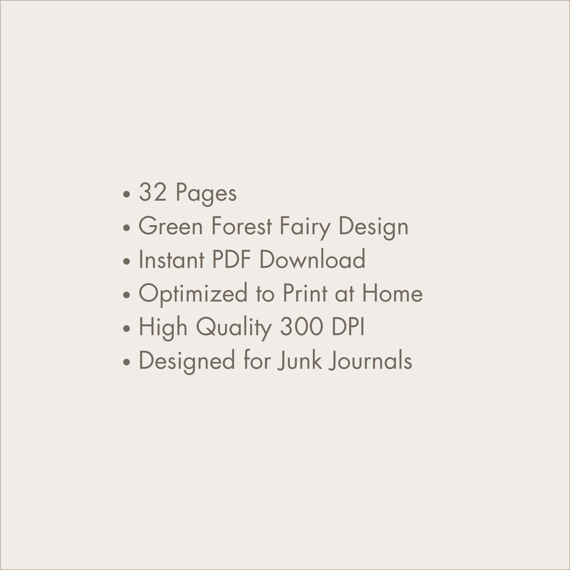 Printable Fairy Junk Journal Kit Green Fairy Journal Pages Forest Fairy ...