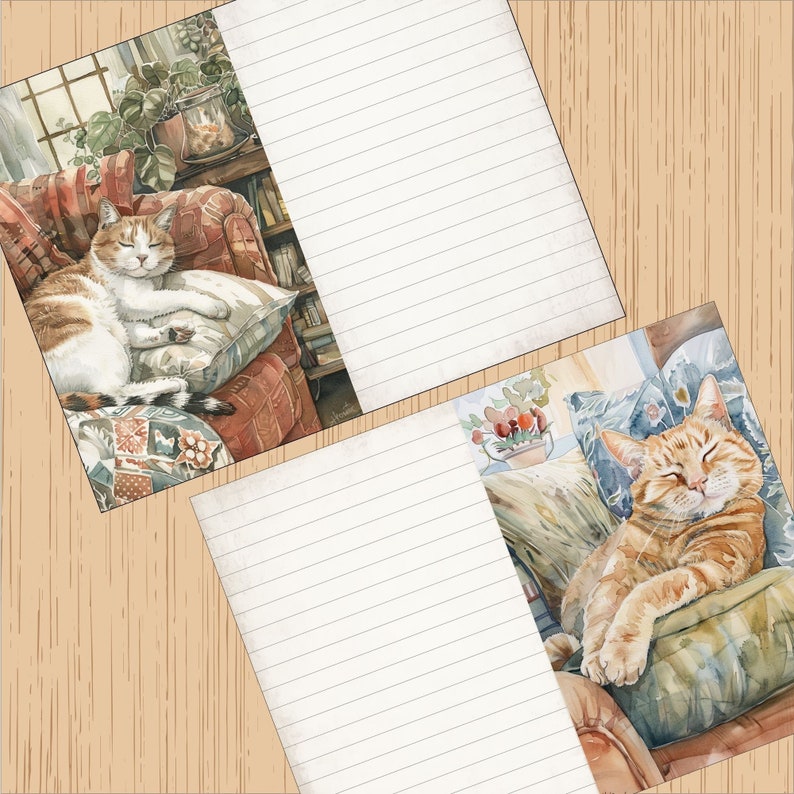 Junk Journal Cozy Cat Signature Paper, Vintage Cat Junk Journal Pages ...