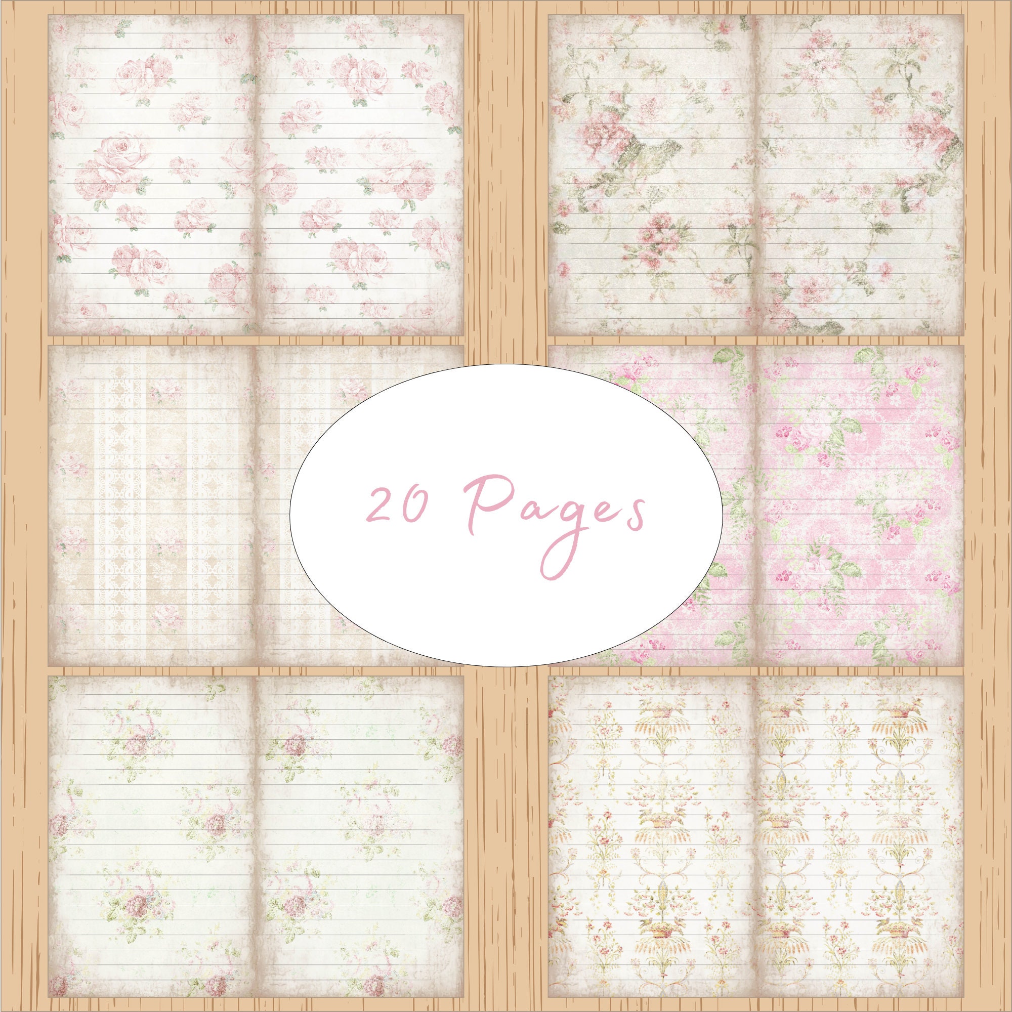 Junk Journal Pink Lined Paper, Pink Shabby Chic Junk Journal Pages ...