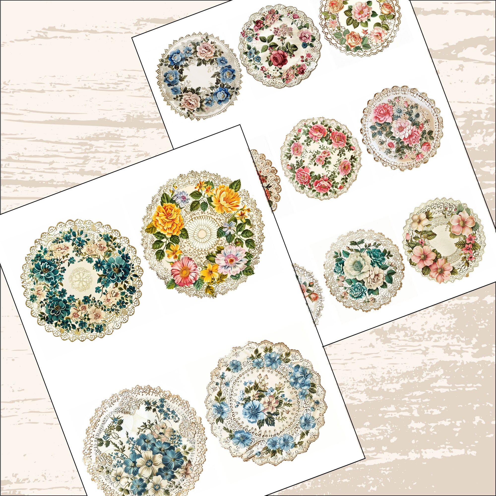 Doily Junk Journal Ephemera Kit - Vintage Lace and Floral Doily Clip ...
