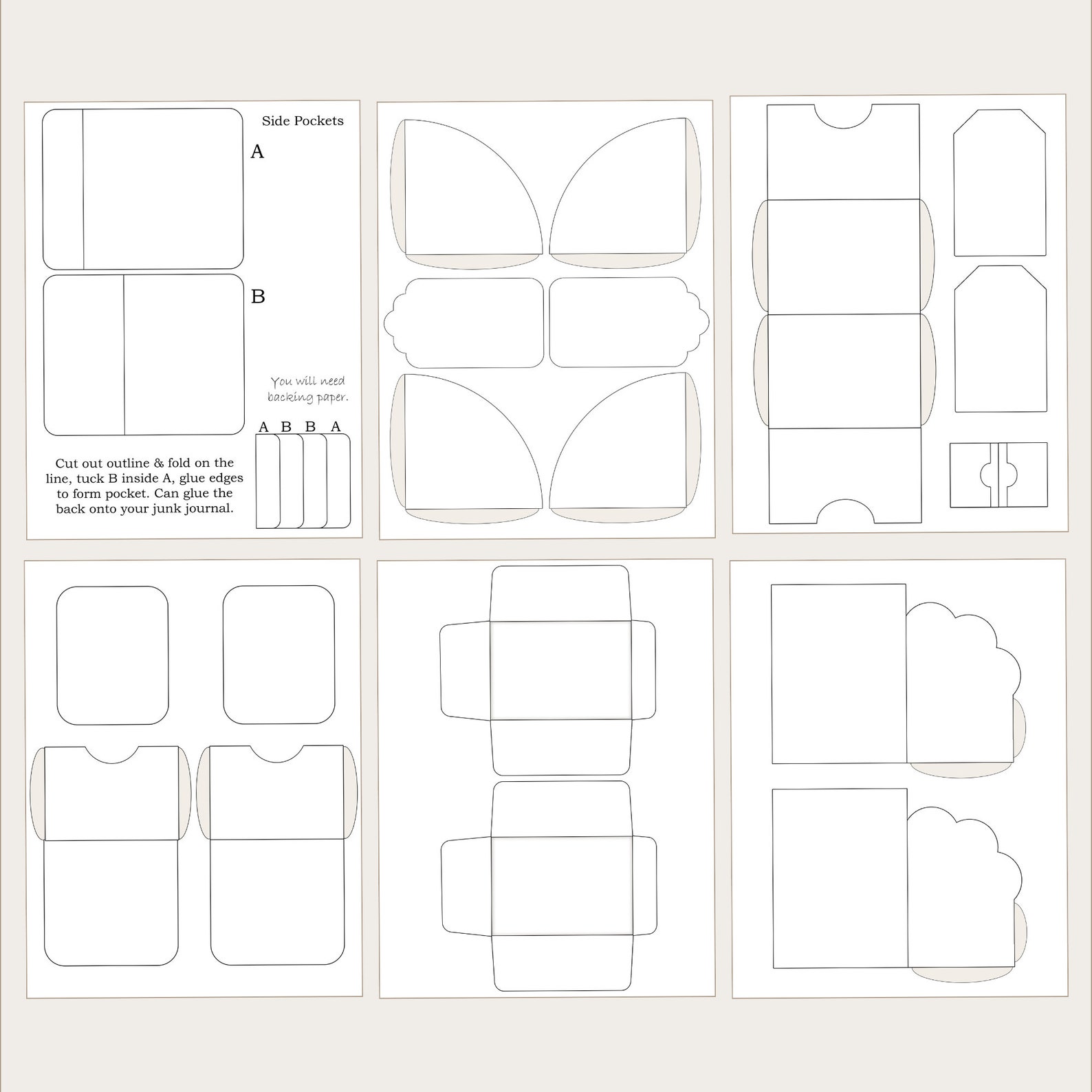 Junk Journal Blank Template Kit 30 Printable Templates for Pockets ...